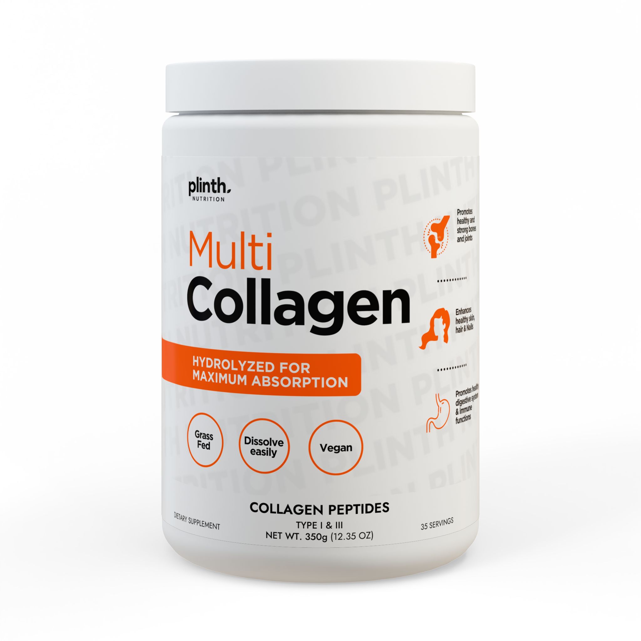 Collagen Peptides Type I & III Supplement (350g, 12.3oz) - Plinth Nutrition